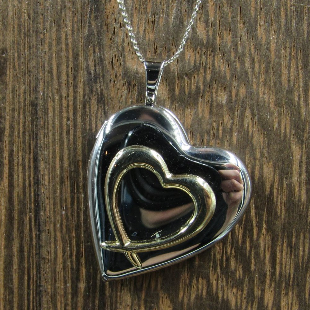 16" Sterling Silver Simple Heart Love Locket Pendant … - Gem